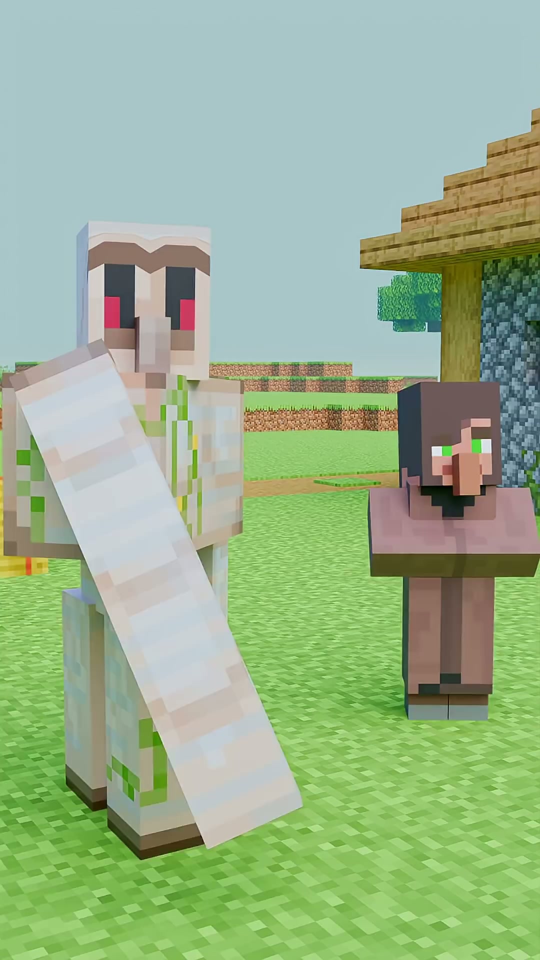 Minecraft girl golem with iron golem satisfying 3D simulation