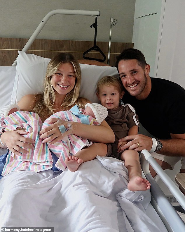 Baby joy! NRL star Nat Butcher and his wife Harmony welcome twin daughters