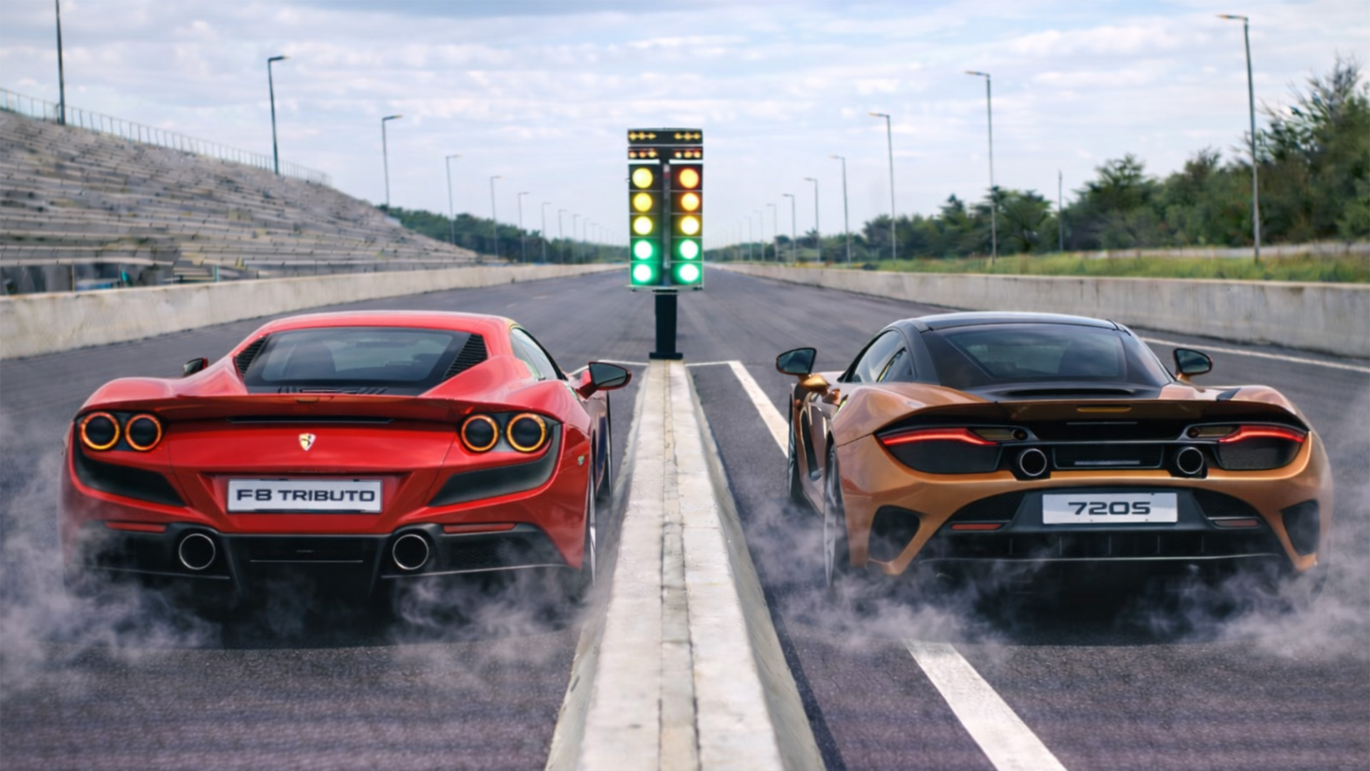 Ferrari F8 Tributo vs McLaren 720S drag race