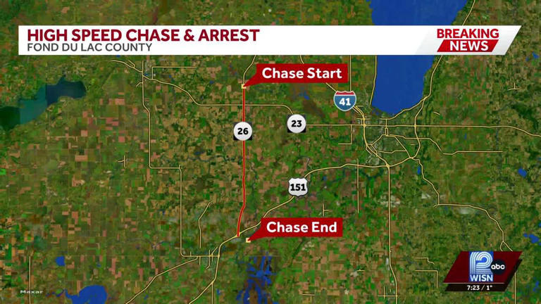 3 squad vehicles damaged during chase, arrest in Fond du Lac County