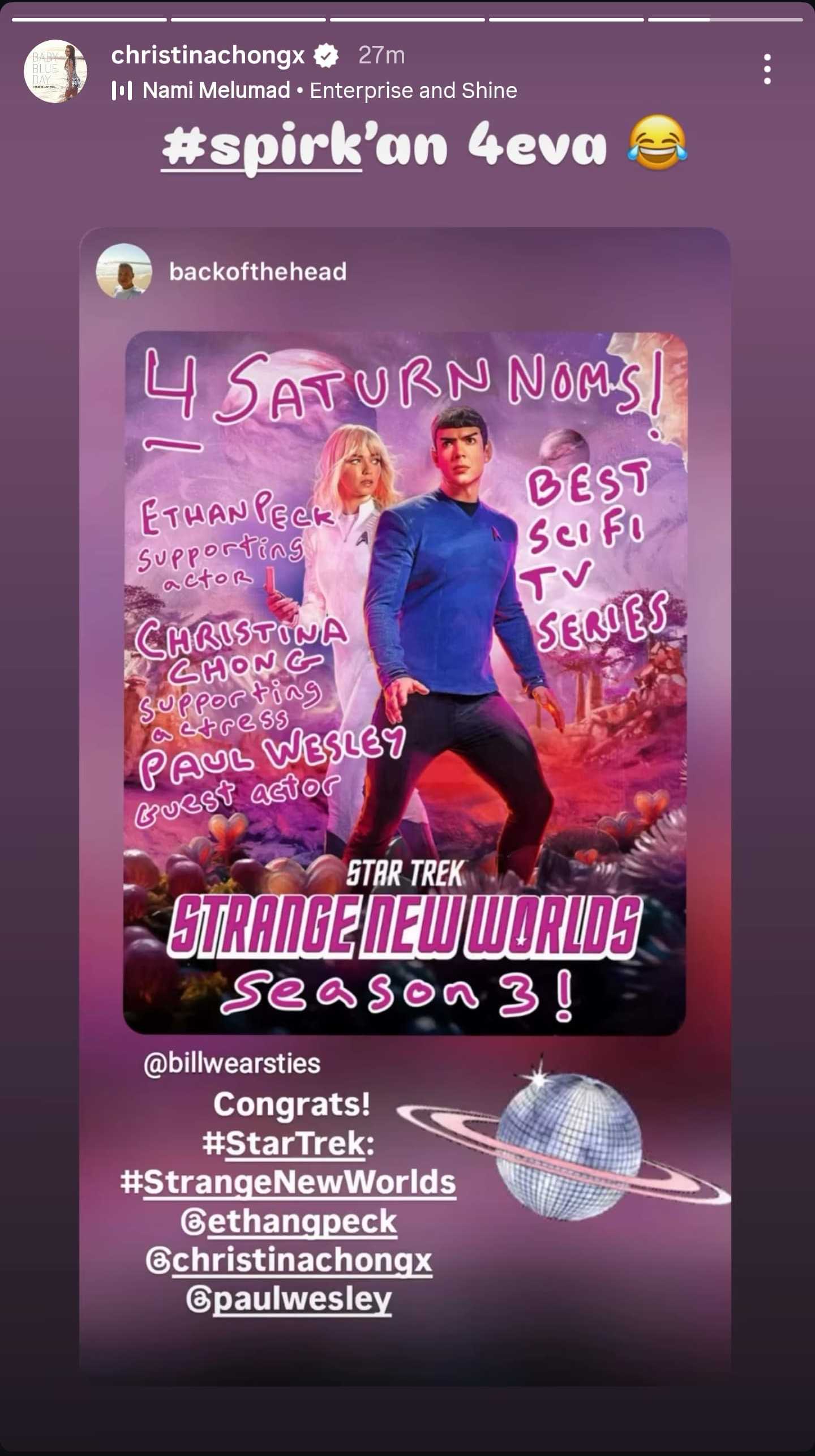 Christina Chong celebrates Star Trek: Strange New Worlds' 4 Saturn ...