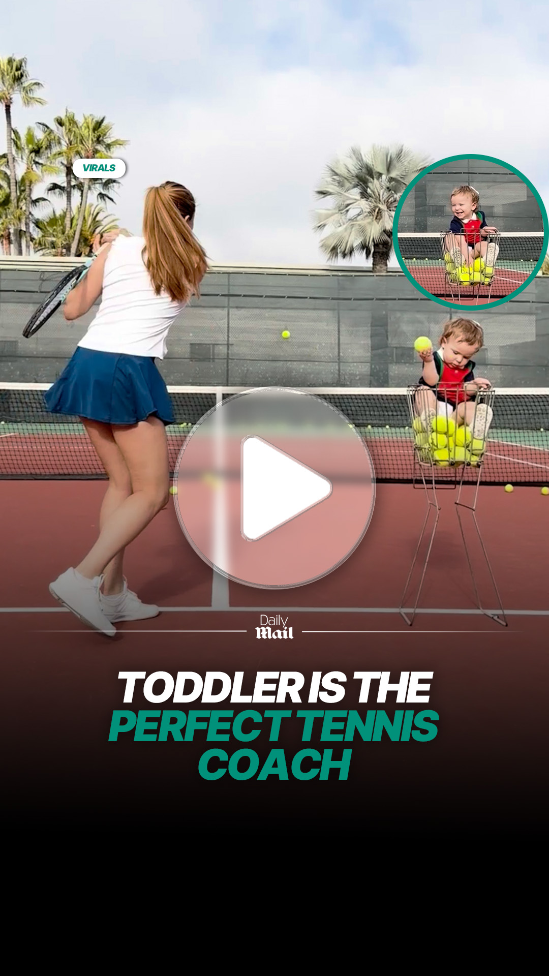 Toddler takes role of tennis coach during mom’s practice