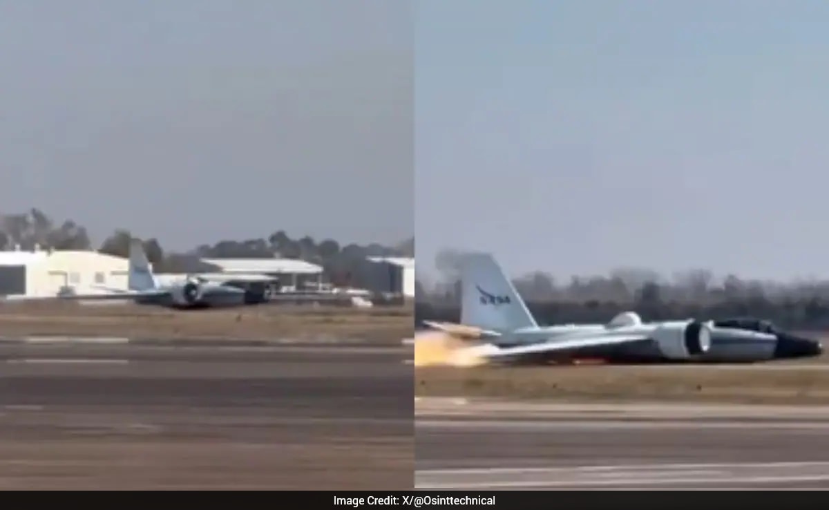 Dramatic video shows NASA plane belly landing in Texas amid smoke and ...