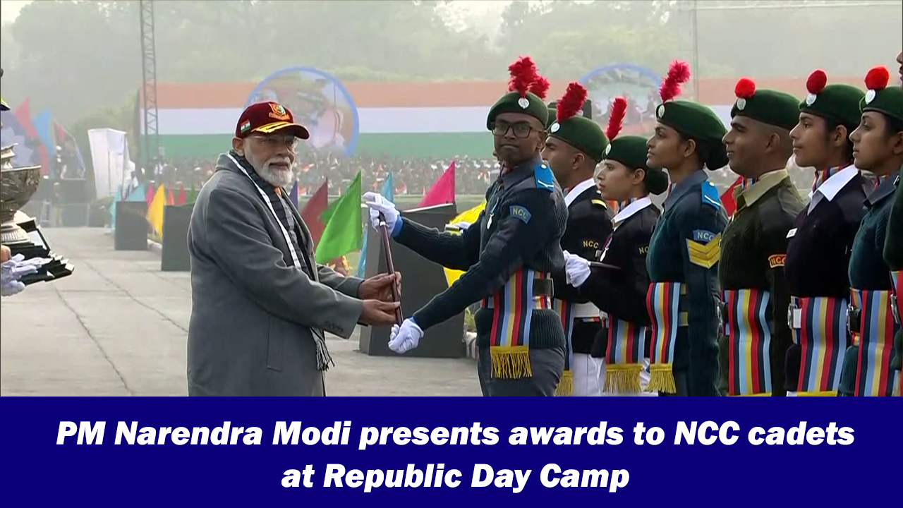 PM Narendra Modi presents awards to NCC cadets at Republic Day Camp