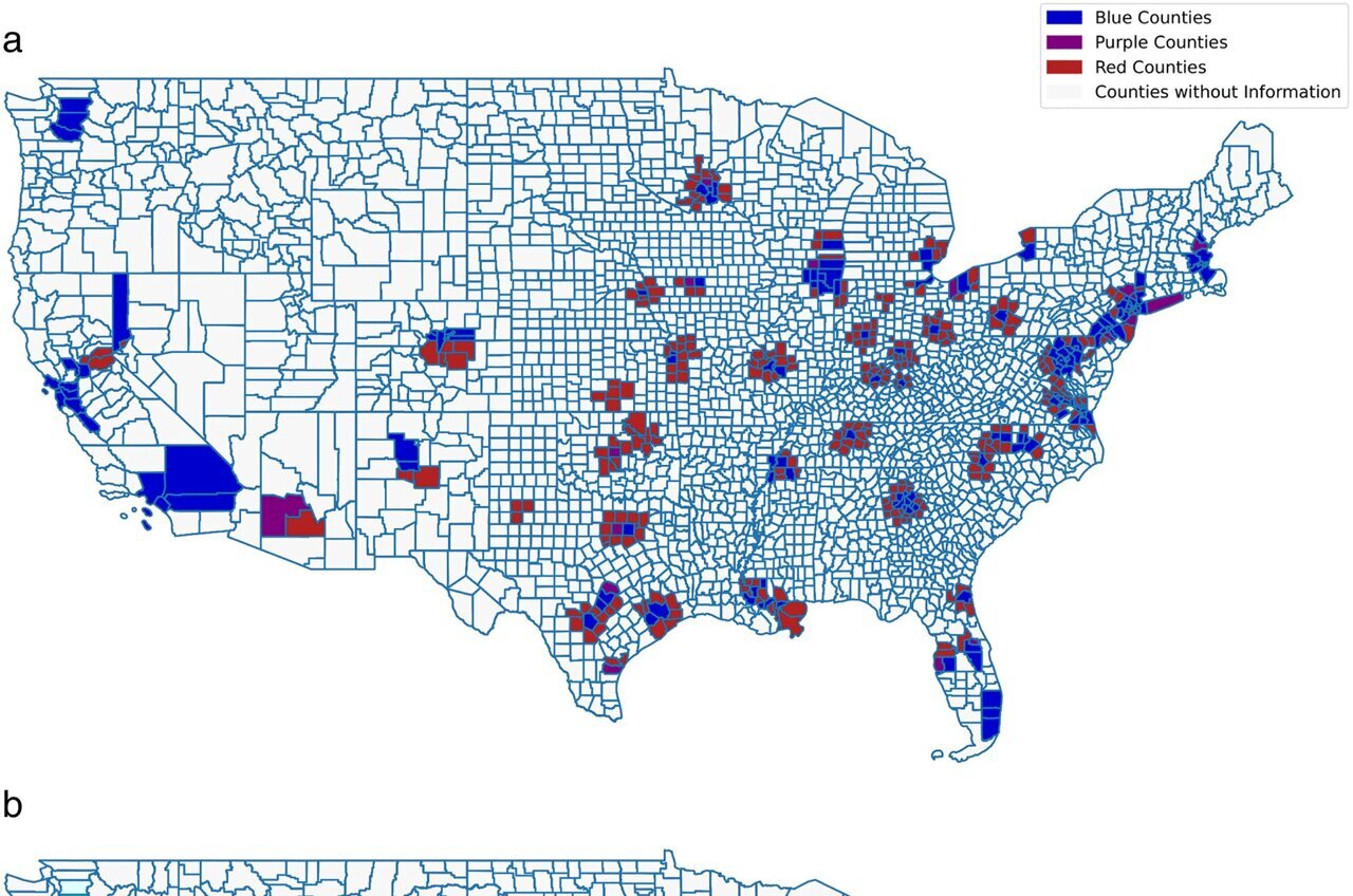 Residents from strongly blue or red counties favor like-minded ...