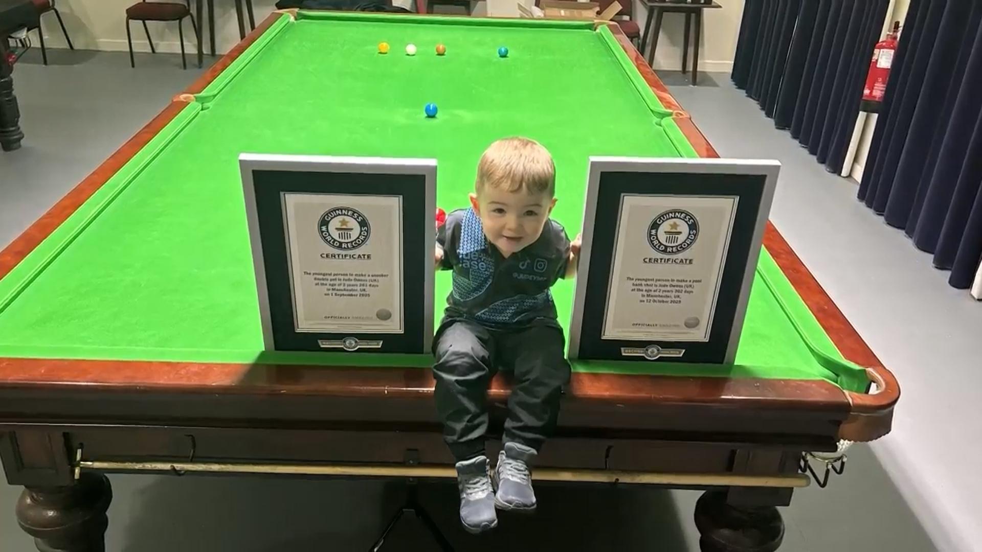 Two-year-old boy breaks two snooker Guinness World Records