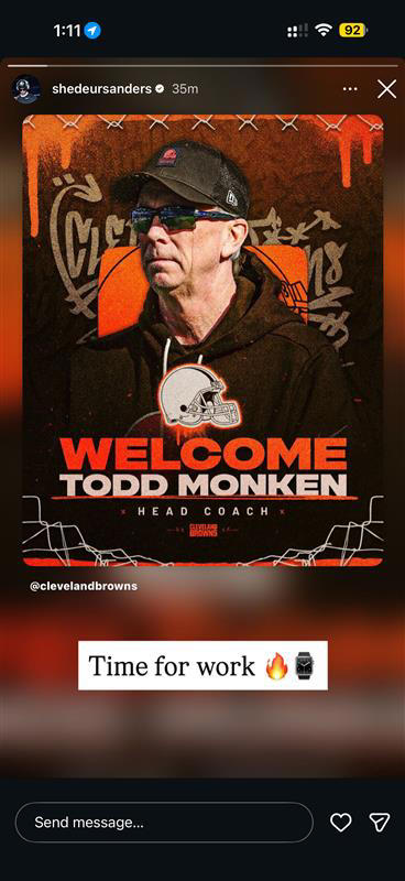Shedeur Sanders' three-word response to the Browns hiring Todd Monken