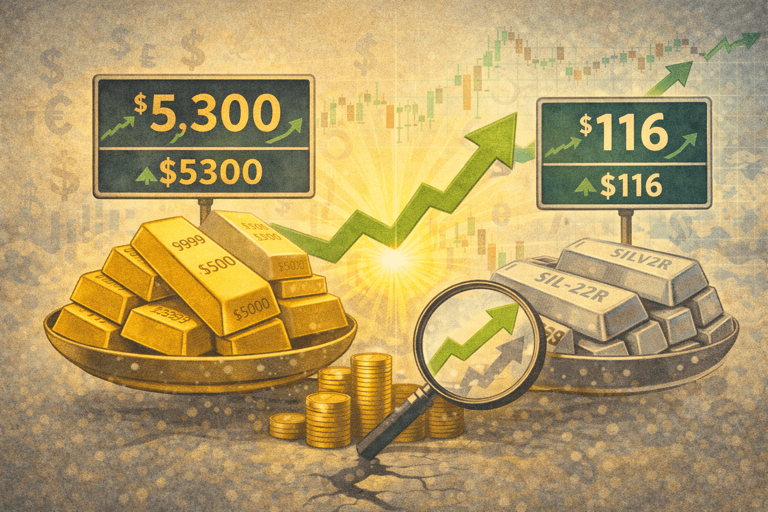 Precious metals rally continues with gold nearing $5,300, silver ...