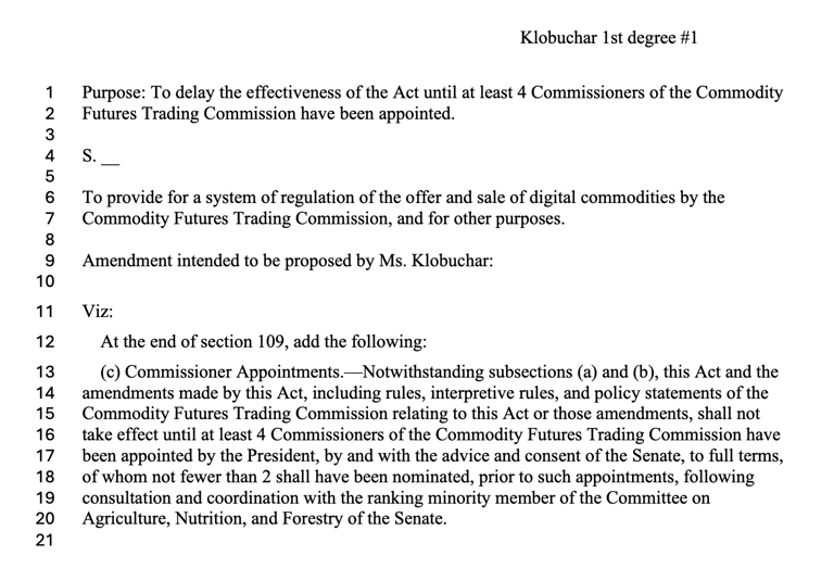US senators to weigh CFTC, other amendments to crypto market structure bill