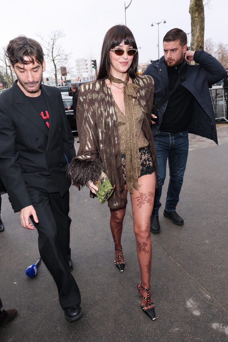 Dakota Johnson makes tiny sheer lace shorts work for winter