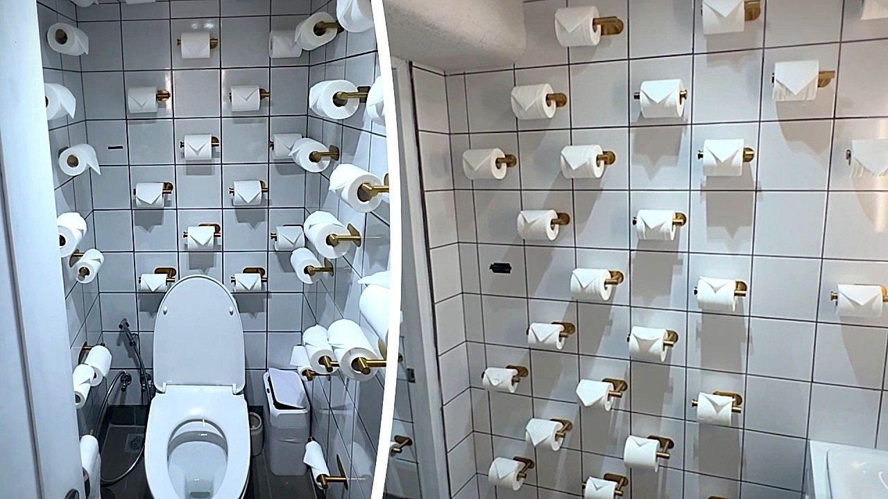 So you never run out! A café in Bangkok decorates its bathroom in a ...