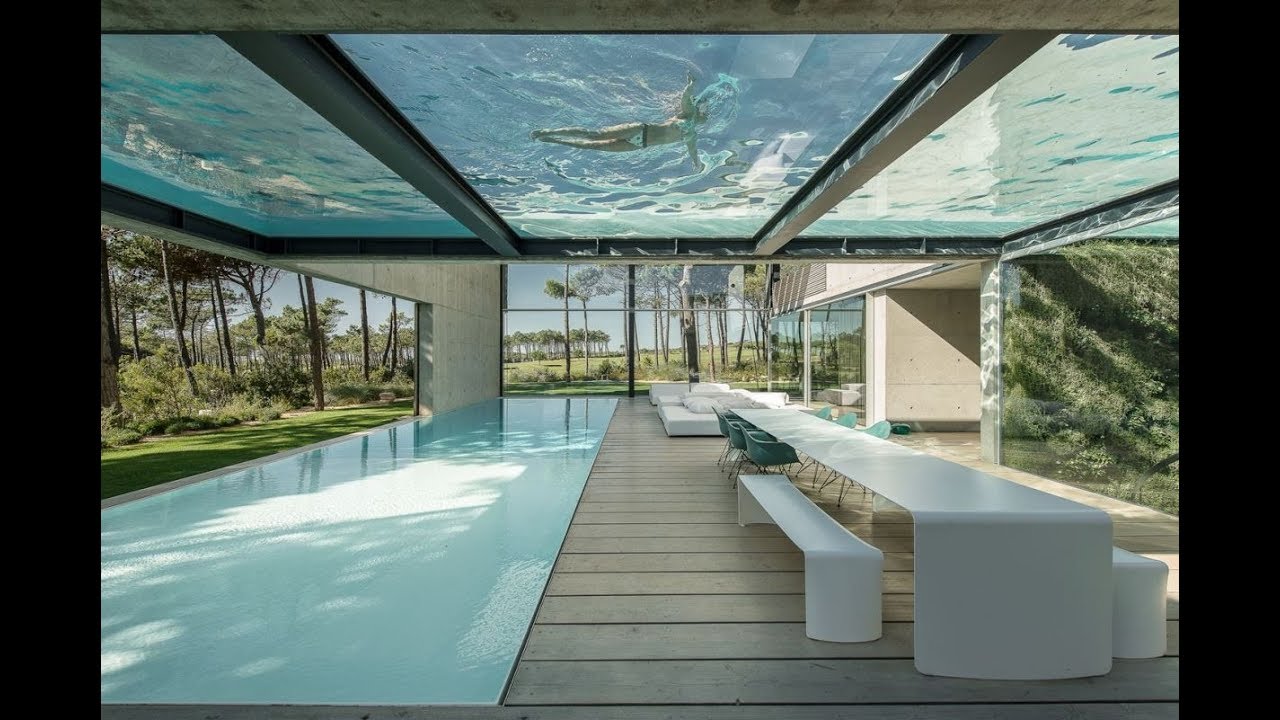 Spectacular modern house in Lisbon with pools on two levels