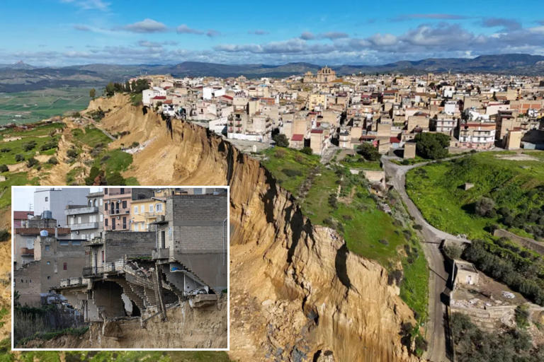 Huge landslide leaves Sicilian homes teetering on cliff edge as 1,500 ...