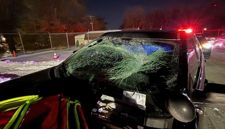 Skipped scrape injures sheriff after flying ice smashes cruiser in ...