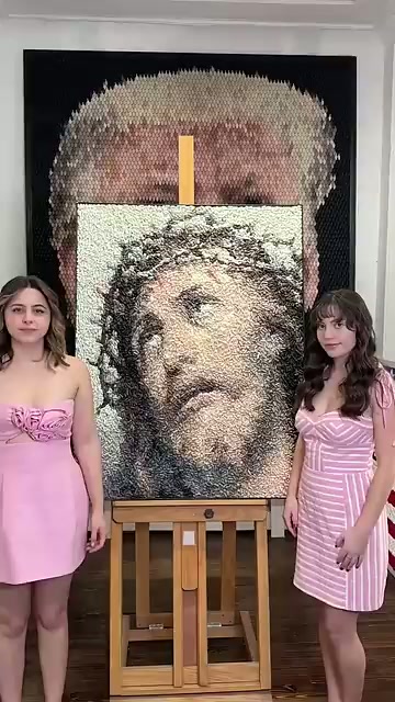 Portrait of Jesus made from thousands of tiny pills