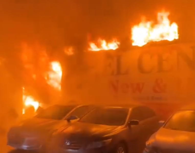 Dramatic video shows firefighters battling a massive structure fire for ...