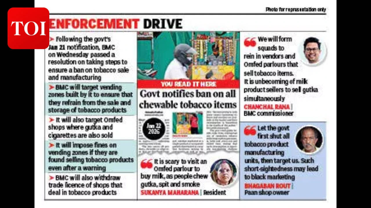 BMC to begin enforcement following govt ban on chewable tobacco products