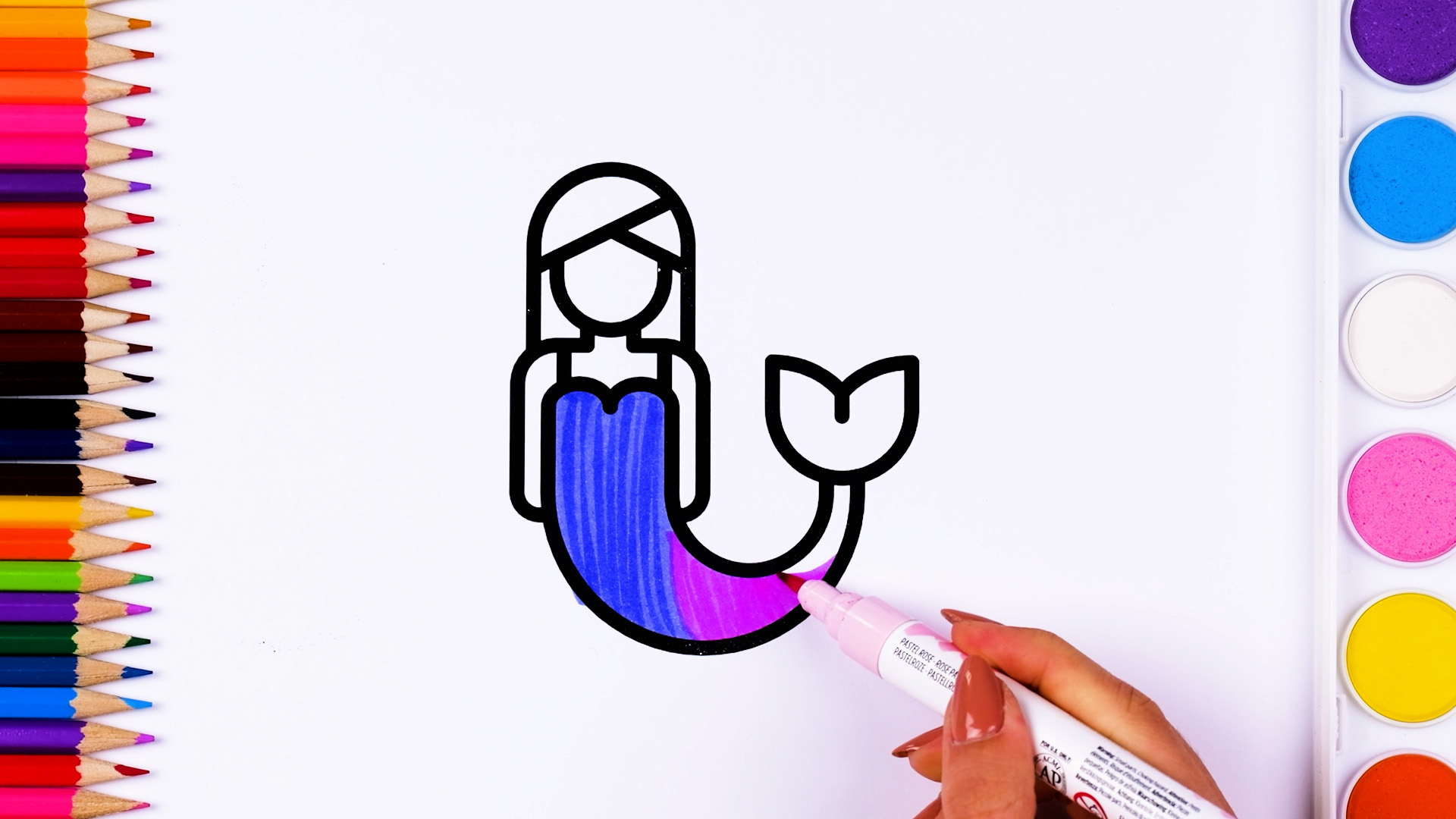 Mermaid drawing coloring in for kids