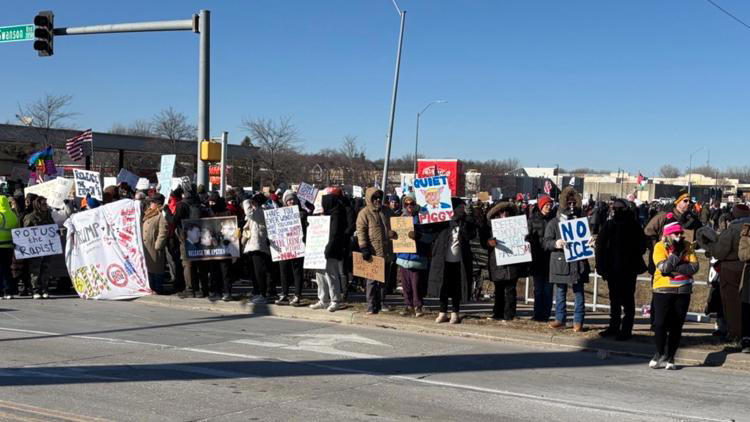 Estimated 2,000 people protested outside of Trump's speech in Clive Tuesday