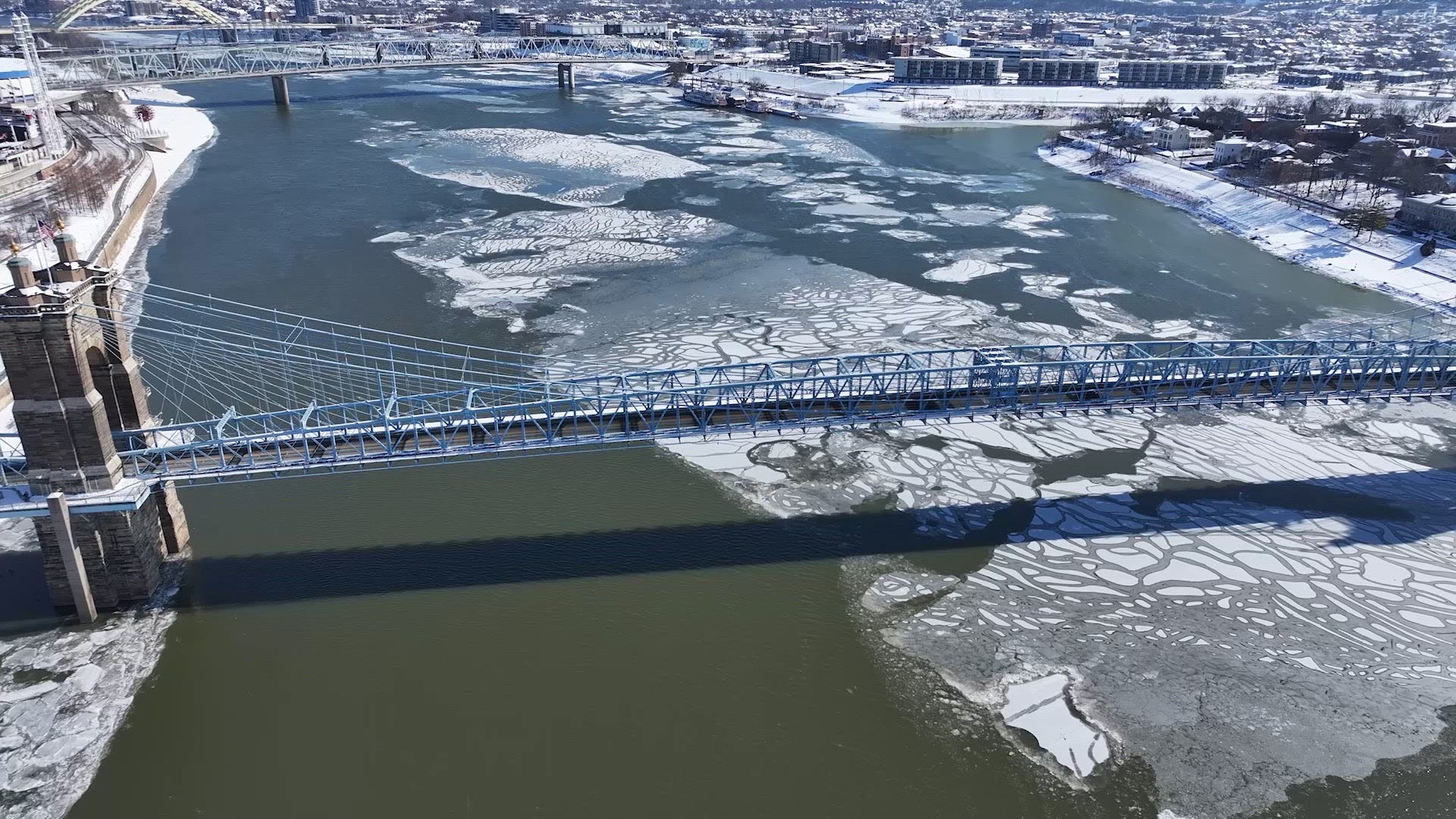 Ice forming in Ohio River amid extreme cold in Cincinnati