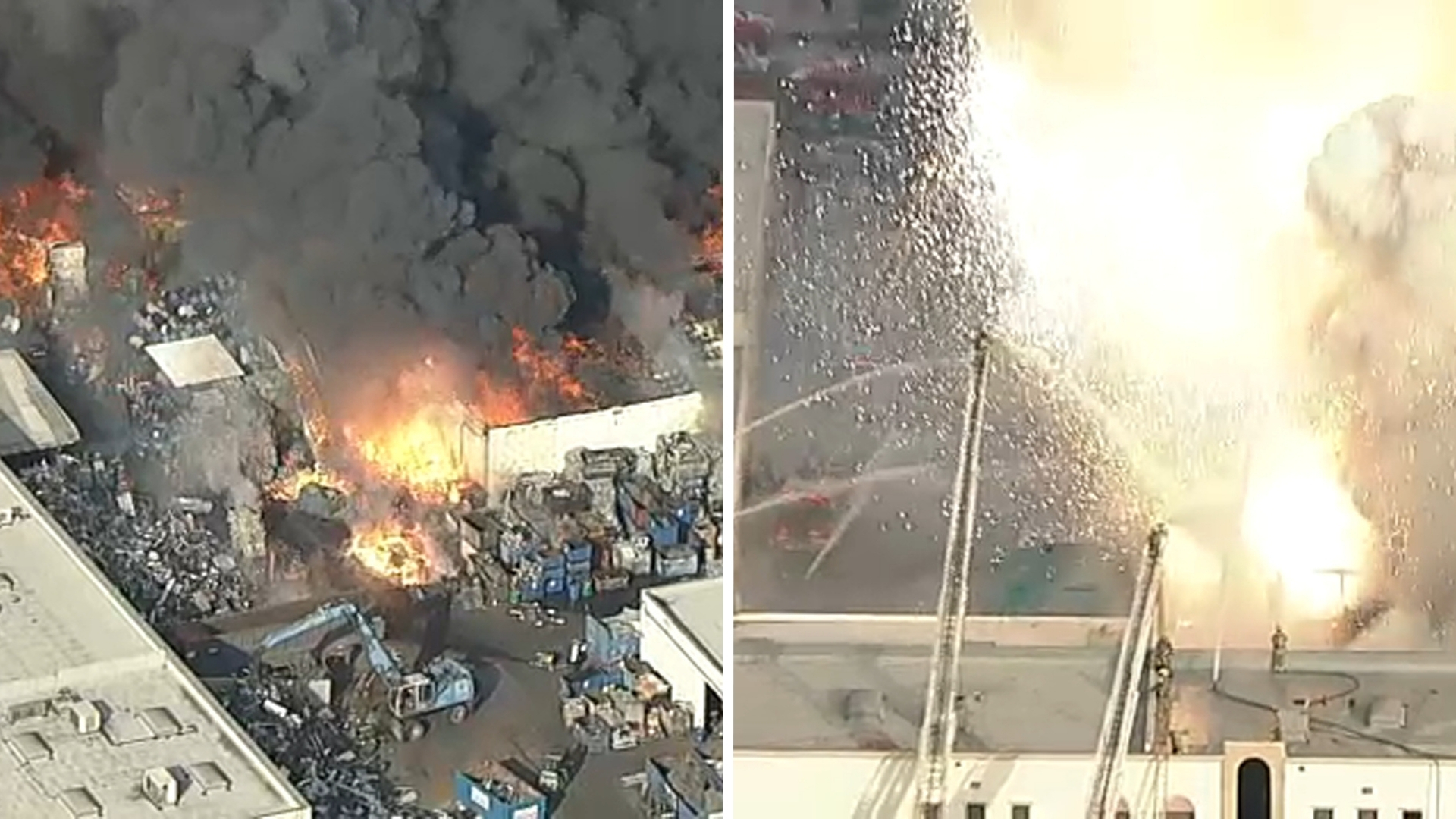 Large fire at metal recycling center sends massive plume of smoke into ...