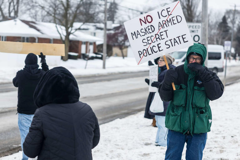 Frigid temperatures don’t deter anti-ICE protesters in Saginaw