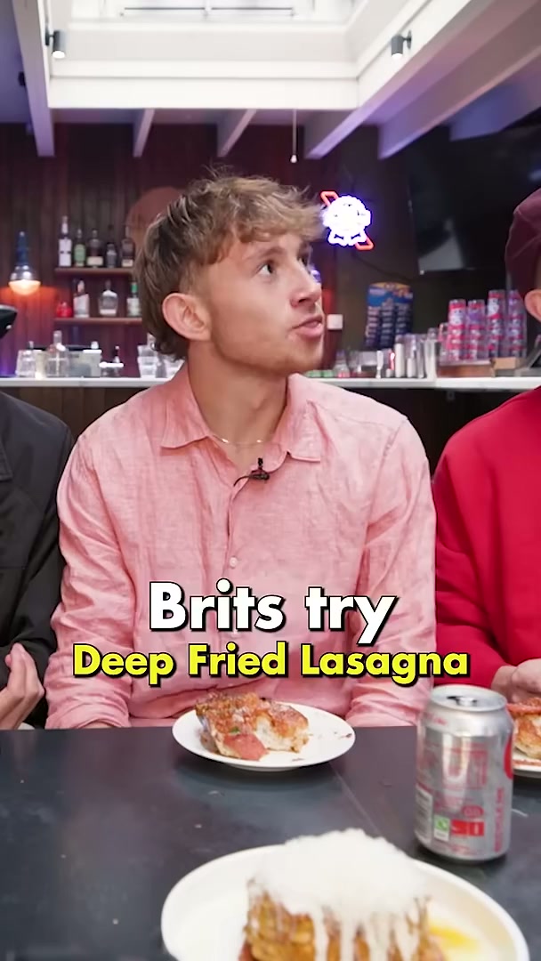 Brits try deep fried lasagna!