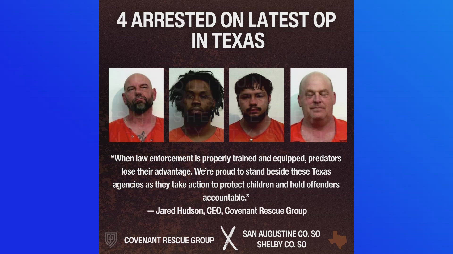 Four men arrested in East Texas for alleged online solicitation of a minor