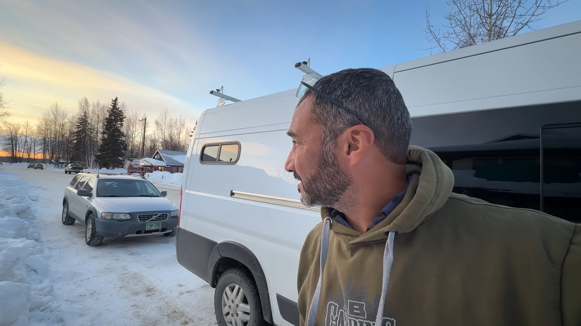 A warm night parked on an Alaskan main street: My cozy van setup