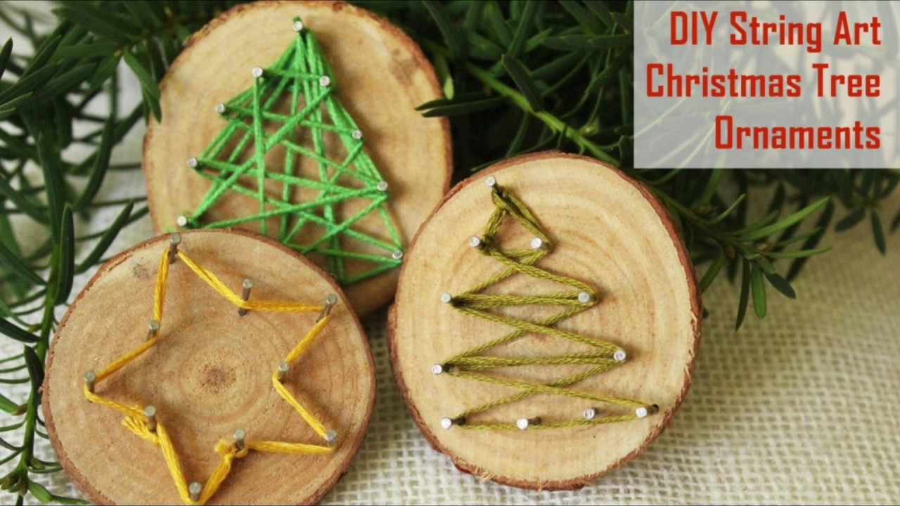 DIY string art Christmas tree ornaments