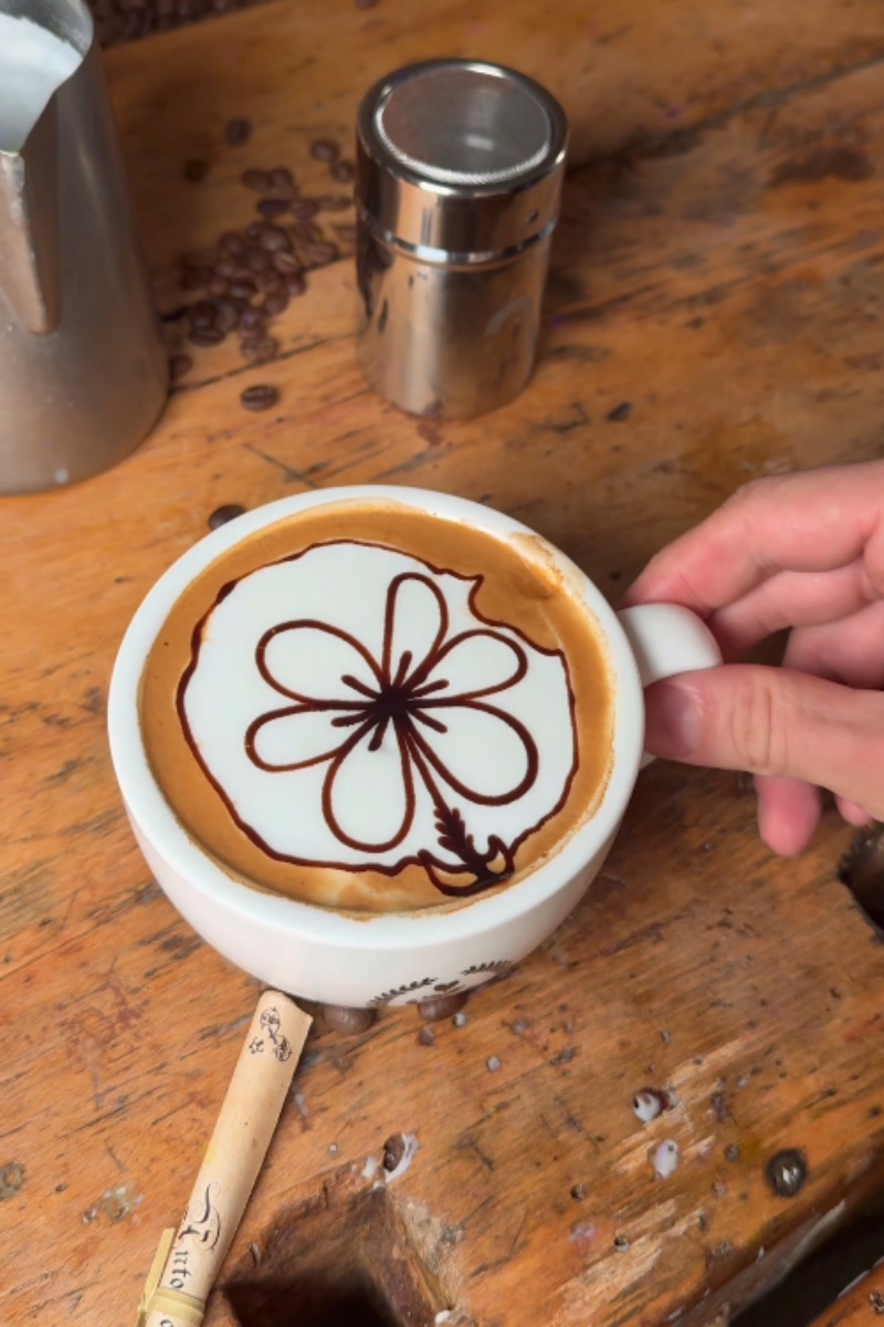 Chocolate flower latte art design