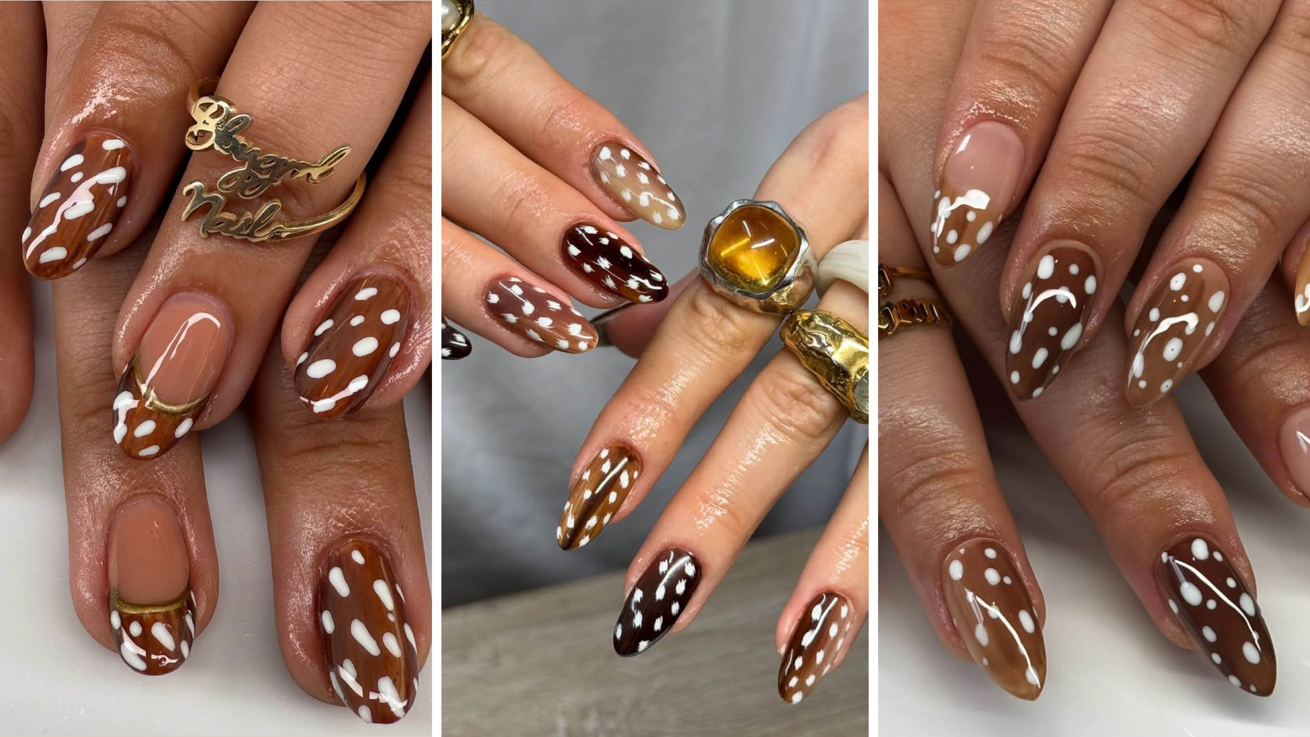 Deer print nails are the cozy manicure taking over this winter