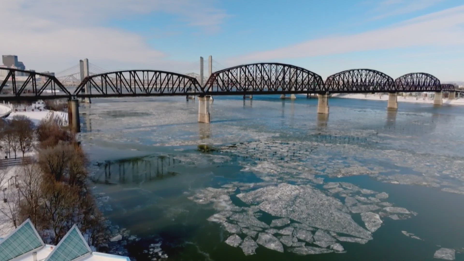 Frigid Ohio River captured from above