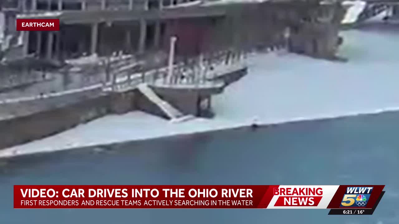 Video shows car drive into the Ohio River in Cincinnati