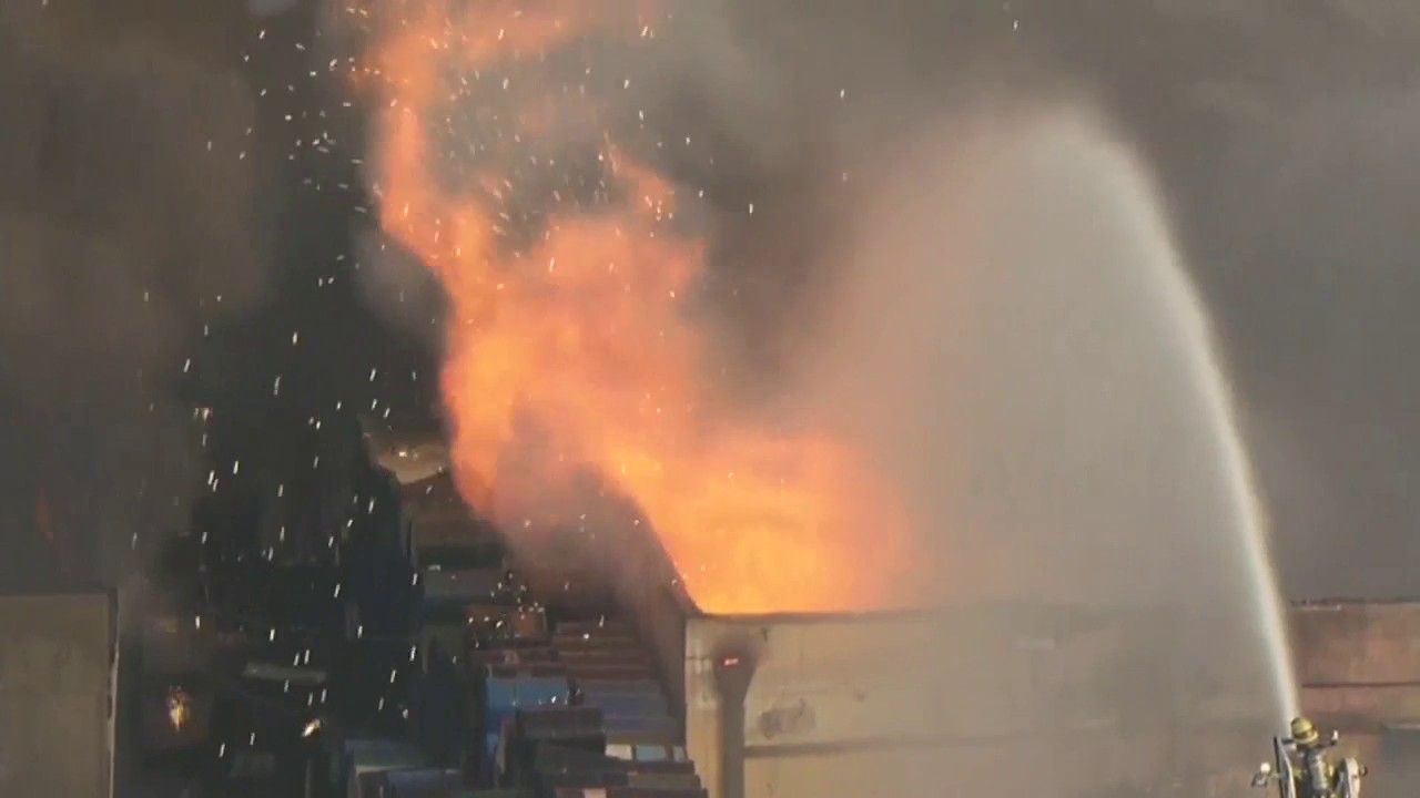 Sparks fly during fire near South El Monte