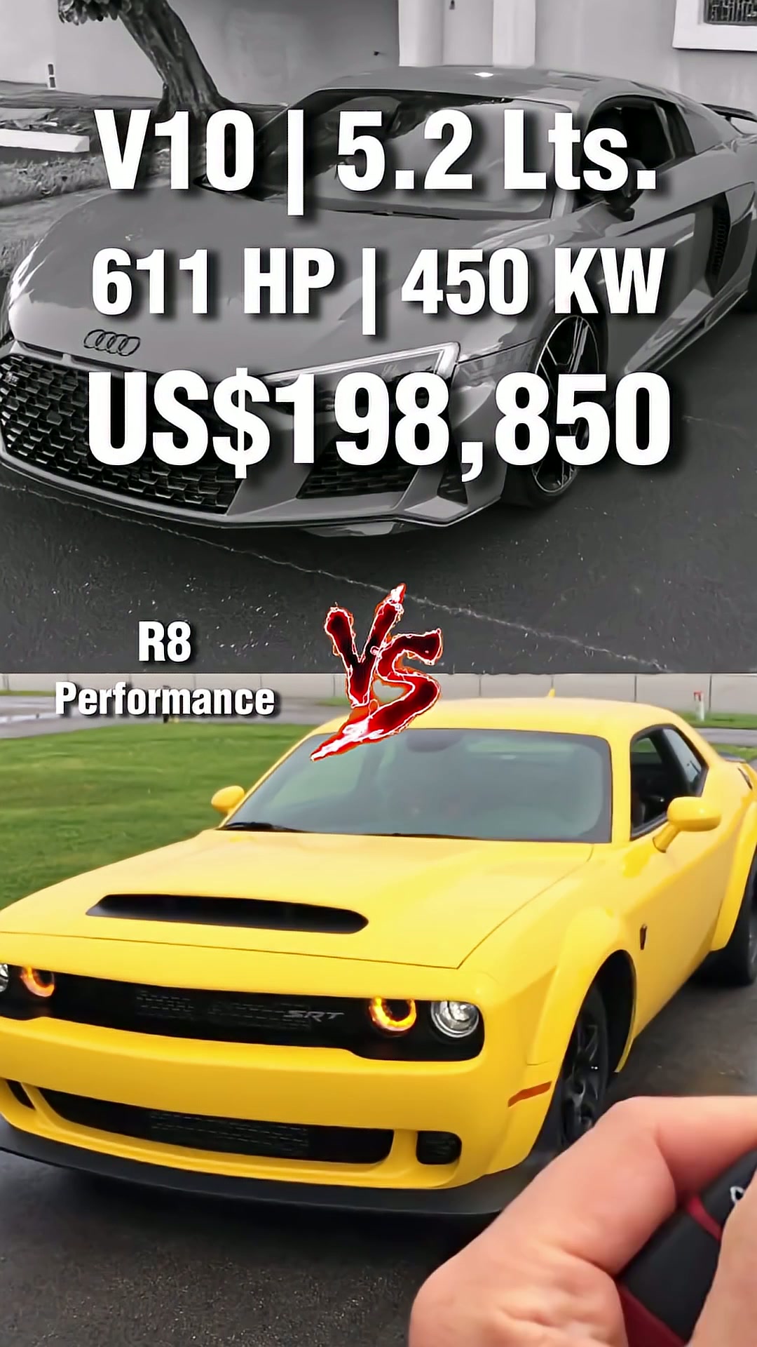 Audi R8 V10 vs Dodge Challenger SRT Demon 🆚 Europa vs muscle car ...