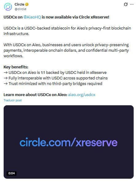 Circle presenta USDCx: Una moneda estable para Aleo