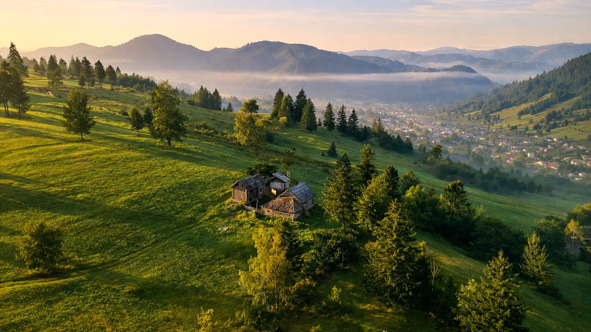 Peaceful countryside landscape of Sadova, Romania