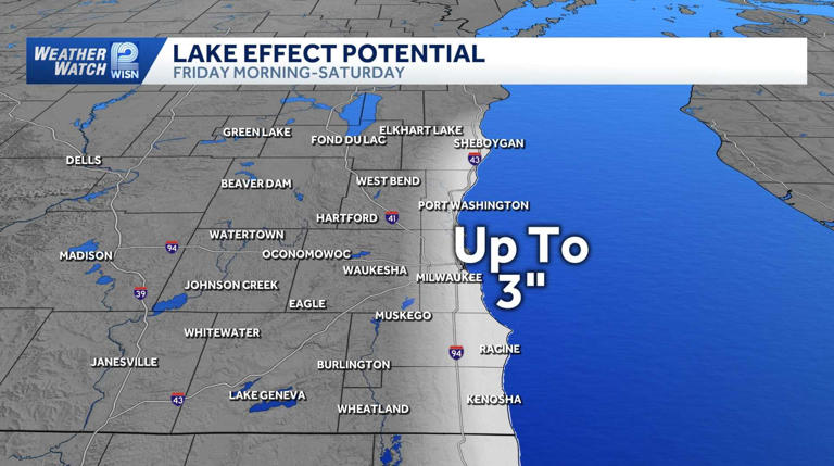 Lake-effect snow: Up to 3 inches expected Friday-Saturday along shoreline