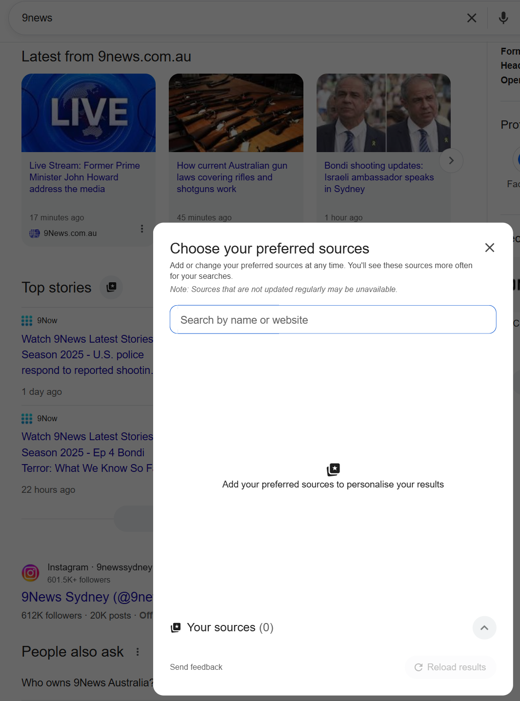 How to choose 9News as your preferred source in Google's top stories