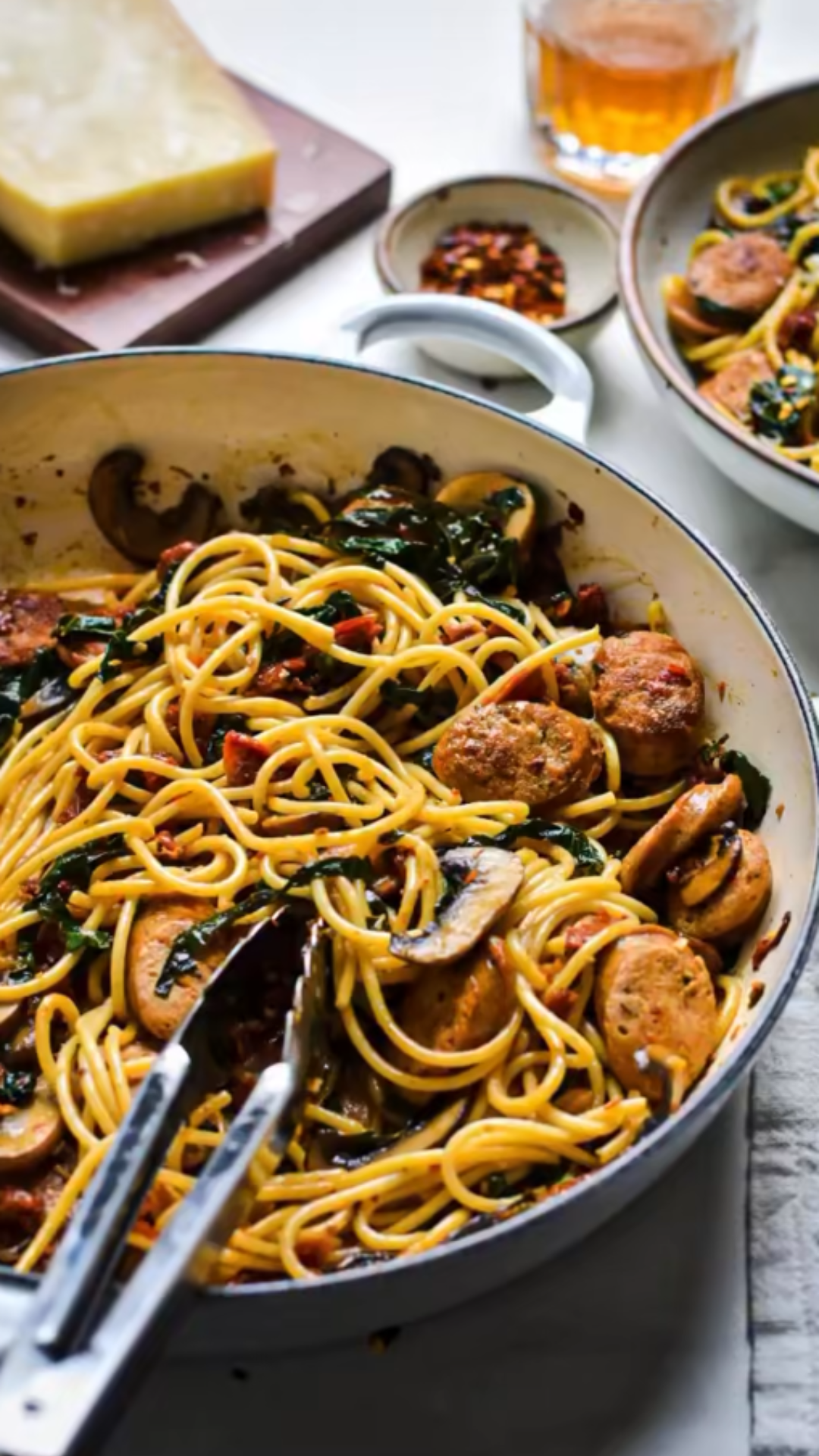 This quick chicken sausage spaghetti is packed with flavor