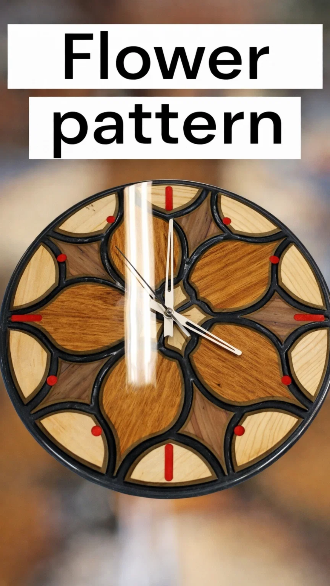 DIY clock made with three types of wood and resin