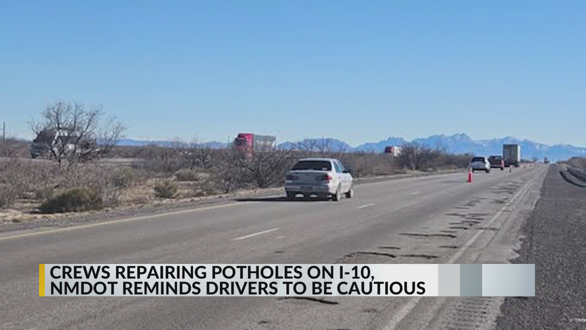 NMDOT works to repair potholes caused by recent weather along I-10