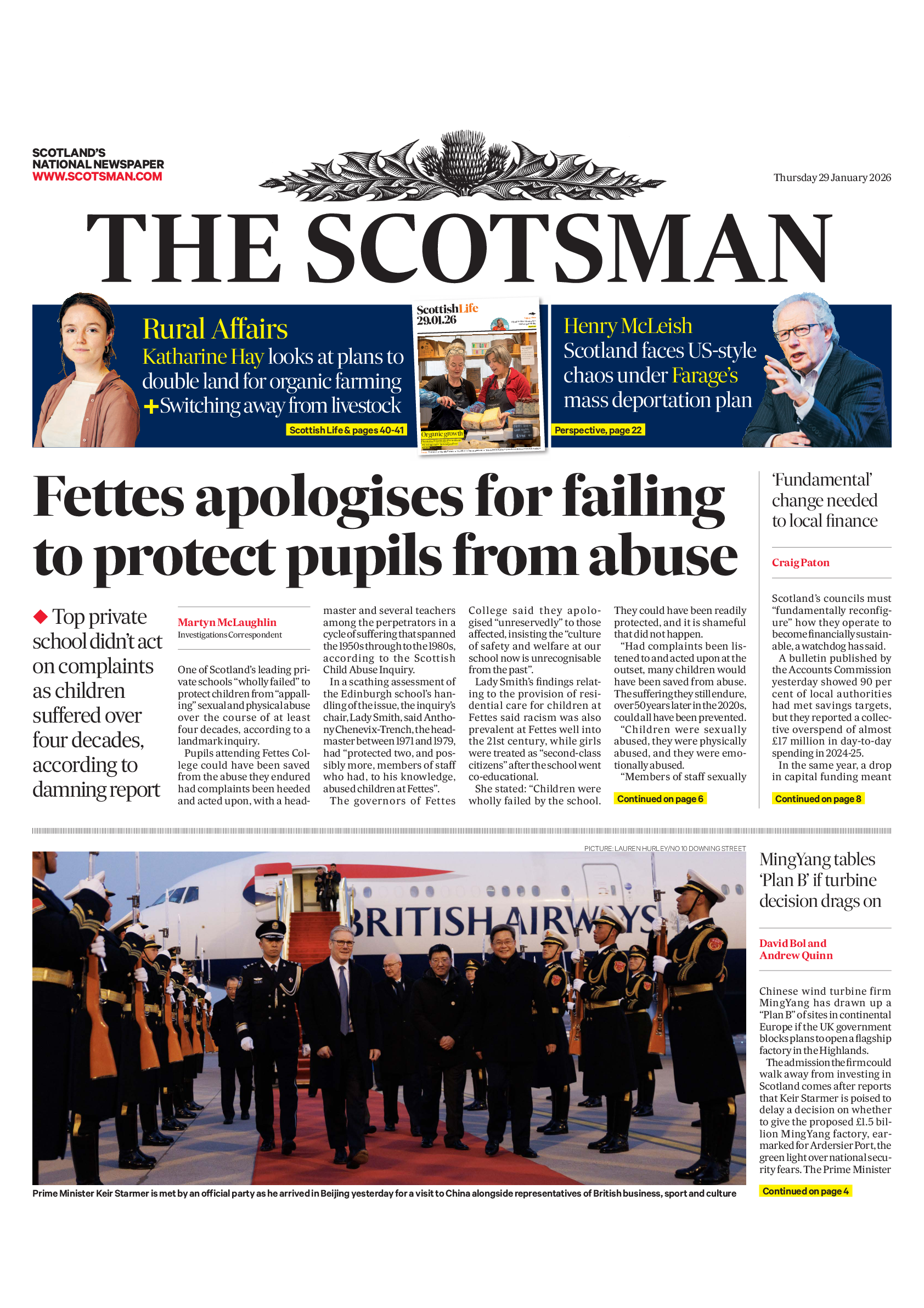 Scotland's papers: Iran 'countdown' and Fettes failed to protect pupils