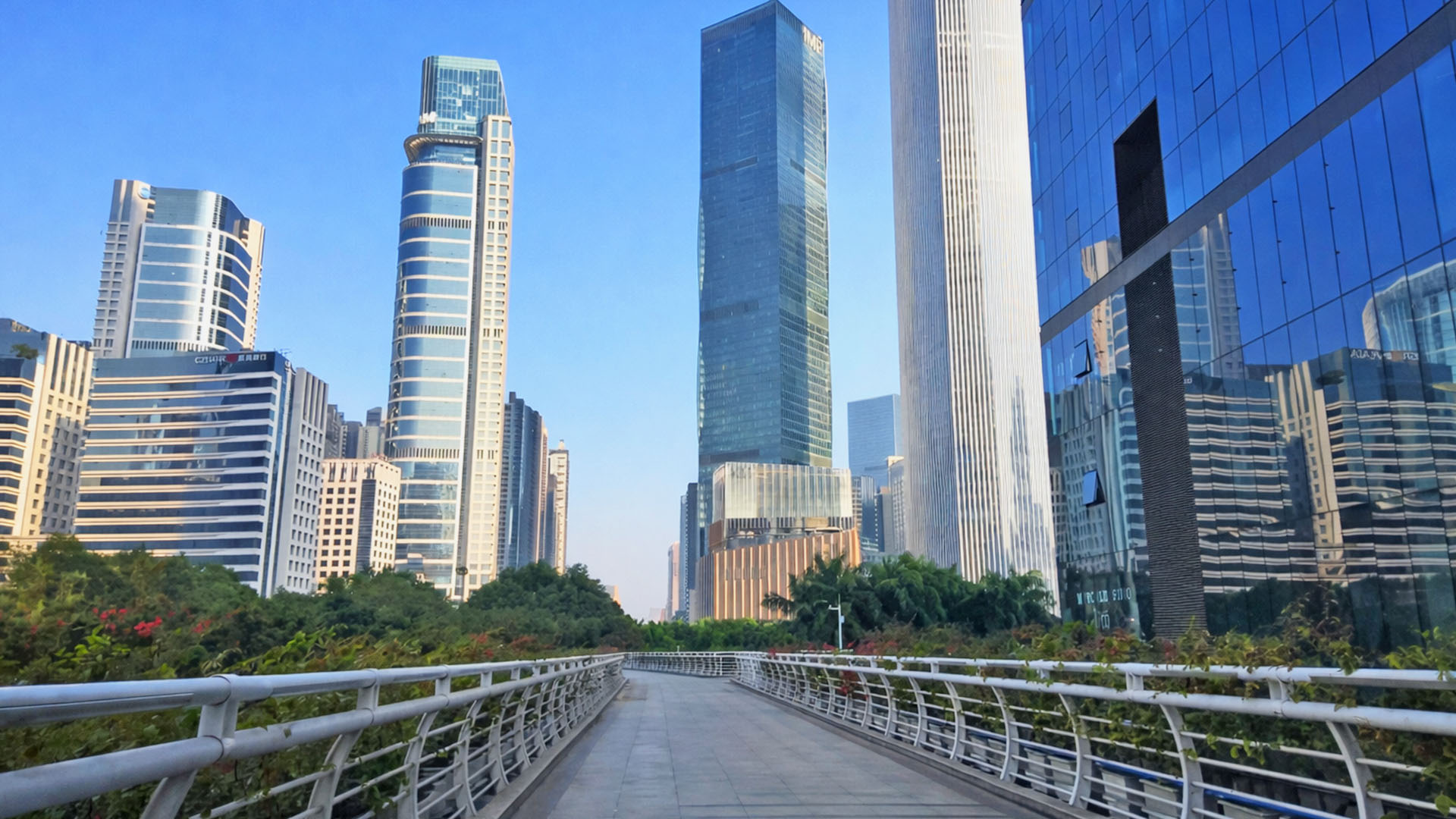 Walking Bridge Between Skyscrapers China