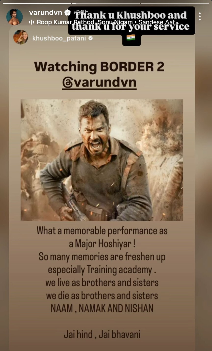 Disha Patani’s sister Khushboo reviews Border 2; Varun Dhawan shares ...