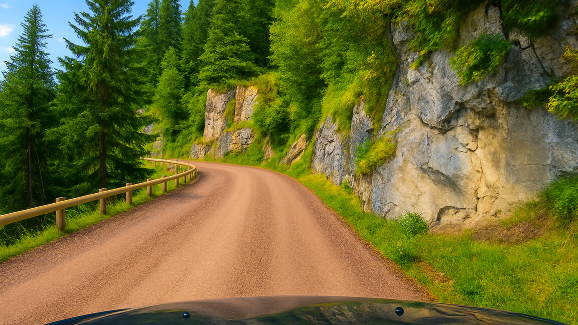 Fahrt auf einer Bergstraße in den französischen Alpen