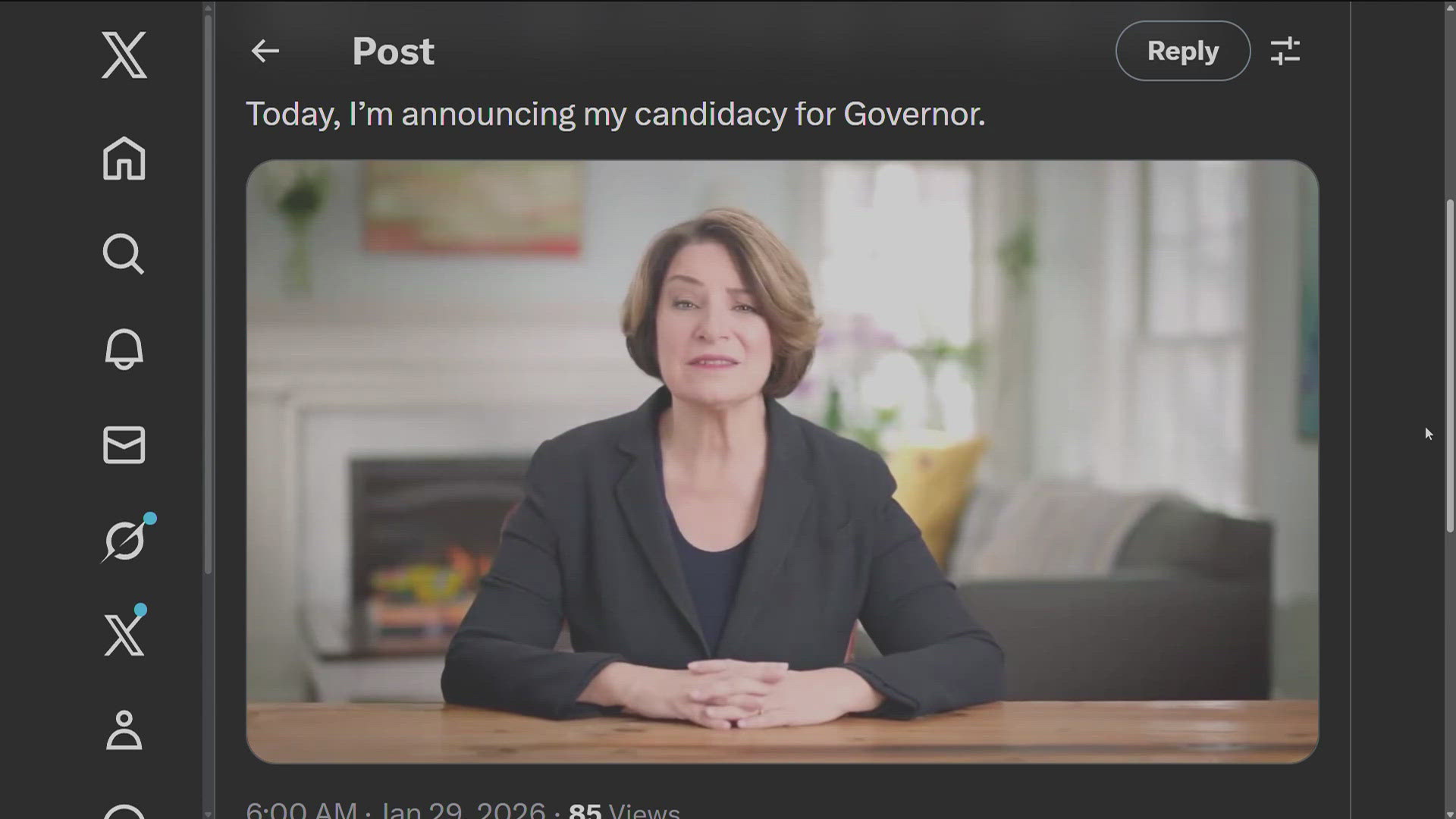 Sen. Amy Klobuchar officially announces bid for Minnesota governor