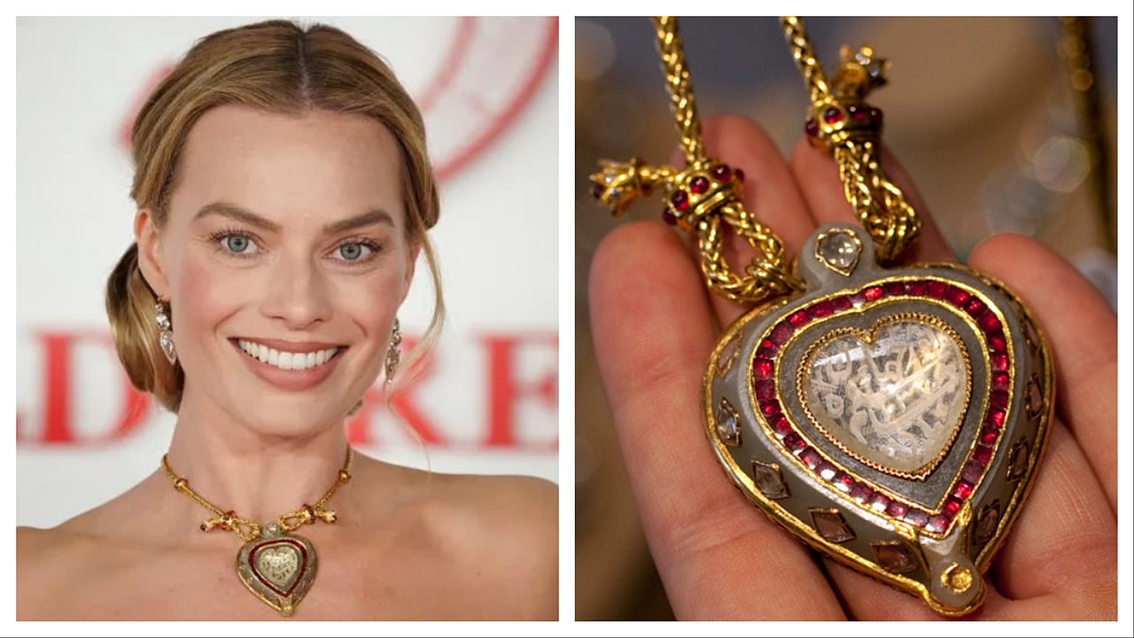 Margot Robbie wears Elizabeth Taylor's Taj Mahal necklace, which ...