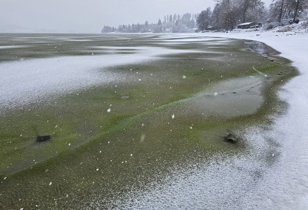 Scientists capture rare green ice covering lake